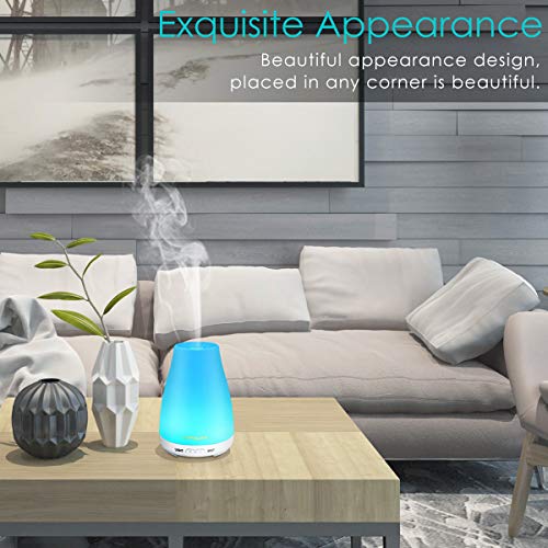 URPOWER 2nd Version Essential Oil Diffusers,Aroma Essential Oil Cool Mist Humidifier with Adjustable Mist Mode,less Water Auto Shut-Off and 7 Color Lights Changing for Home Office Baby