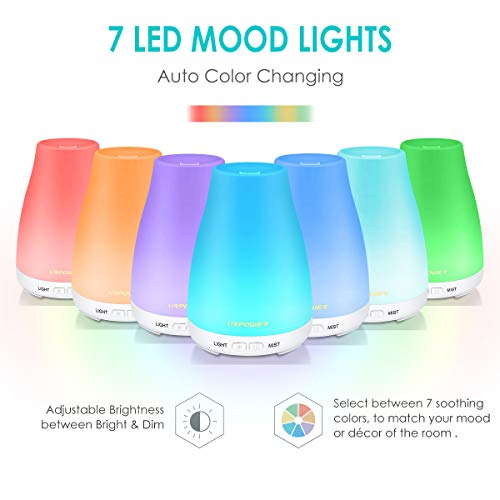 URPOWER 2nd Version Essential Oil Diffusers,Aroma Essential Oil Cool Mist Humidifier with Adjustable Mist Mode,less Water Auto Shut-Off and 7 Color Lights Changing for Home Office Baby