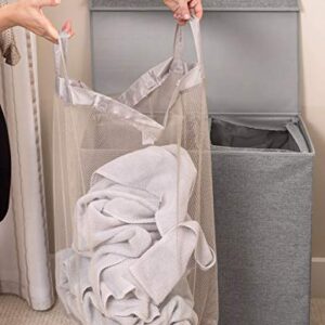 BIRDROCK HOME Premium 2 Section Linen Collapsible Laundry Hamper with 4 Load Capacity | Removable Mesh Bags, Magnetic Lid and Sturdy MDF Board | Stylish Dual Compartment Clothes Hamper | Grey