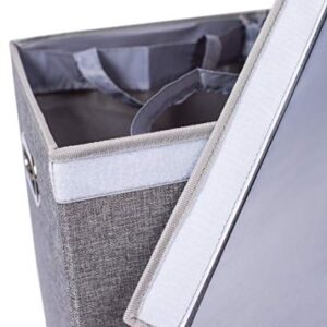 BIRDROCK HOME Premium 2 Section Linen Collapsible Laundry Hamper with 4 Load Capacity | Removable Mesh Bags, Magnetic Lid and Sturdy MDF Board | Stylish Dual Compartment Clothes Hamper | Grey