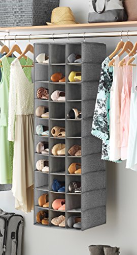 Whitmor, Crosshatch Gray, Hanging Shoe Shelves Closet Organizer, 30 Section