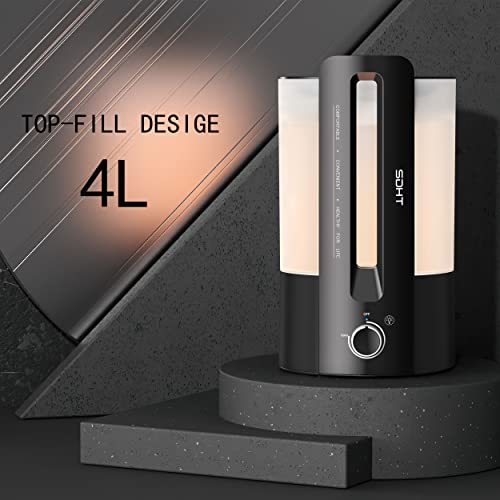 SDHT Humidifiers for Large Room,4L Humidifiers for Bedroom,Top Fill Cool Mist Humidifiers for Baby and Plants,Easy to Clean and Fashion Design,40H,Quiet (Mechanical, Black)