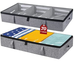 vailando under bed storage, 2 pack under bed storage containers with dividers, firm sides, strong zipper, 3 reinforced handles, 6 inches low profile underbed storage bins for clothes, blankets, grey