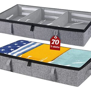 Vailando Under Bed Storage, 2 Pack Under Bed Storage Containers with Dividers, Firm Sides, Strong Zipper, 3 Reinforced Handles, 6 Inches Low Profile Underbed Storage Bins for Clothes, Blankets, Grey