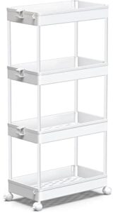 spacekeeper storage cart, 4-tier mobile shelving unit, bathroom rolling cart utility storage organizer shelf for kitchen living room bathroom laundry room & dressers, white