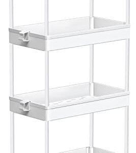 SPACEKEEPER Storage Cart, 4-Tier Mobile Shelving Unit, Bathroom Rolling Cart Utility Storage Organizer Shelf for Kitchen Living Room Bathroom Laundry Room & Dressers, White