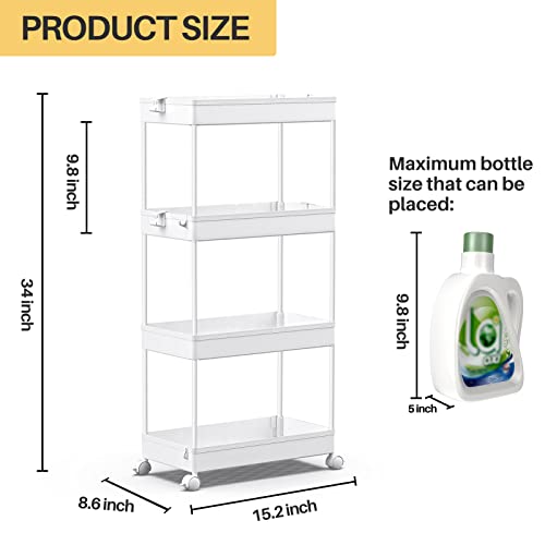 SPACEKEEPER Storage Cart, 4-Tier Mobile Shelving Unit, Bathroom Rolling Cart Utility Storage Organizer Shelf for Kitchen Living Room Bathroom Laundry Room & Dressers, White