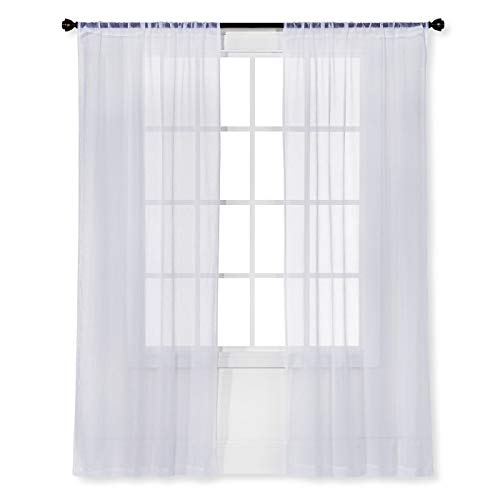 Room Essentials Sheer Curtain Panel (White Crinkle Voile, 40" W x 63" L)