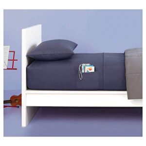 Room Essentials Dorm Bed Microfiber with Storage Pocket (Queen, Washed Indigo)