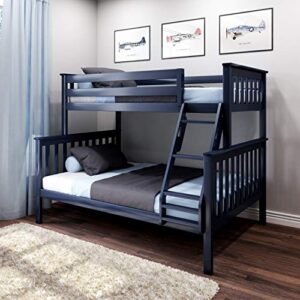 max & lily bunk bed, twin-over-full wood bed frame for kids, blue