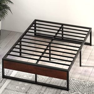 SHA CERLIN 14'' Queen Size Metal Platform Bed Frame with Rustic Wood & Reverse Holes/Ample Under-Bed Storage Space/Mattress Foundation/No Box Spring Needed/Easy Assembly/Noise Free