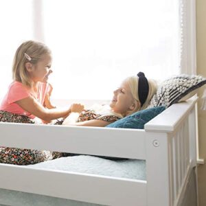 Max & Lily Low Bunk Bed, Twin-Over-Twin Bed Frame For Kids With Stairs, White