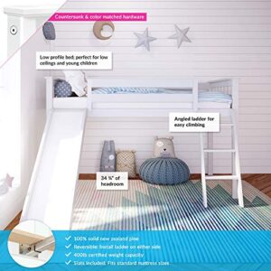 Max & Lily Low Loft Bed, Twin Bed Frame For Kids With Slide, White