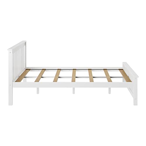 Plank+Beam Solid Wood Queen Bed Frame, Platform Bed with Headboard, White