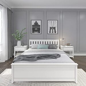 Plank+Beam Solid Wood Queen Bed Frame, Platform Bed with Headboard, White