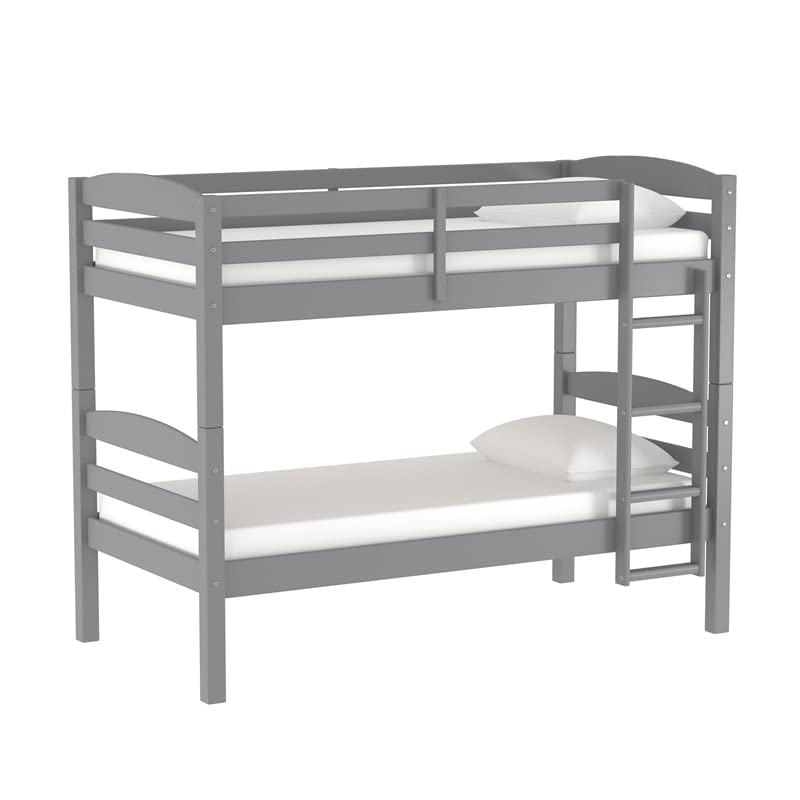 Walker Edison Della Classic Solid Wood Twin over Twin Bunk Bed, Twin over Twin, Grey