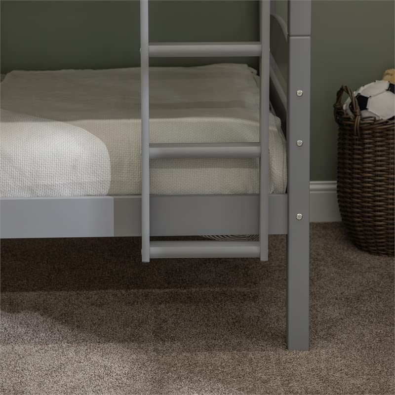 Walker Edison Della Classic Solid Wood Twin over Twin Bunk Bed, Twin over Twin, Grey