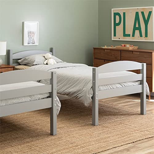 Walker Edison Della Classic Solid Wood Twin over Twin Bunk Bed, Twin over Twin, Grey