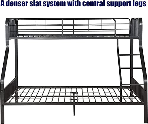 ZEKOLO Upgraded Version & Stronger Steel Bunk Bed Twin XL Over Queen with Safer Guardrails and Ladder, Thickend More Stable Metal Twin XL Over Queen Bunkbeds, Gunmetal (Easier to Assemble)