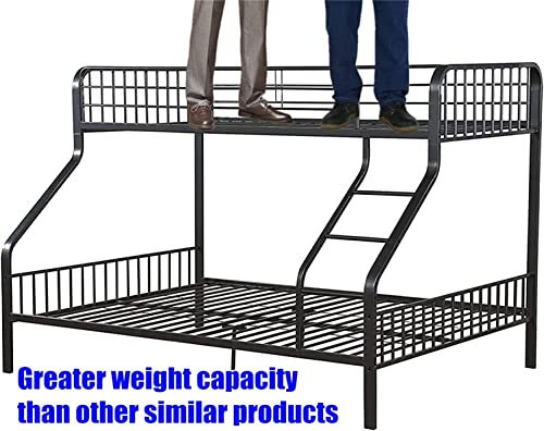 ZEKOLO Upgraded Version & Stronger Steel Bunk Bed Twin XL Over Queen with Safer Guardrails and Ladder, Thickend More Stable Metal Twin XL Over Queen Bunkbeds, Gunmetal (Easier to Assemble)