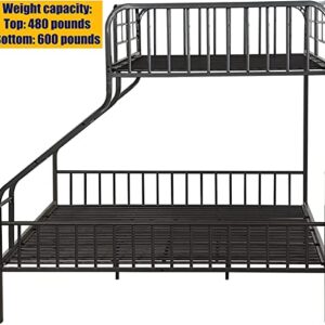 ZEKOLO Upgraded Version & Stronger Steel Bunk Bed Twin XL Over Queen with Safer Guardrails and Ladder, Thickend More Stable Metal Twin XL Over Queen Bunkbeds, Gunmetal (Easier to Assemble)