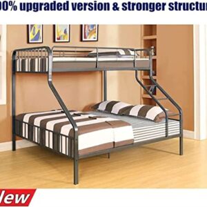 ZEKOLO Upgraded Version & Stronger Steel Bunk Bed Twin XL Over Queen with Safer Guardrails and Ladder, Thickend More Stable Metal Twin XL Over Queen Bunkbeds, Gunmetal (Easier to Assemble)