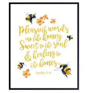 honey bee decor – bee wall decor – bee wall art – inspirational religious wall decor – proverbs bible study – christian gifts for women – bible verses wall decor – spiritual holy scriptures wall art