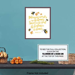 Honey Bee Decor - Bee Wall Decor - Bee Wall Art - Inspirational Religious Wall Decor - Proverbs Bible Study - Christian Gifts for Women - Bible Verses Wall Decor - Spiritual Holy Scriptures Wall Art