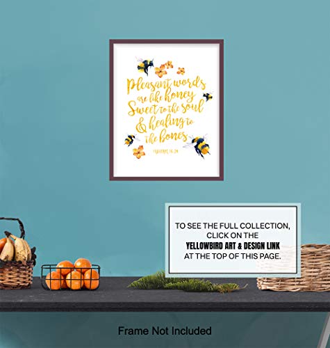 Honey Bee Decor - Bee Wall Decor - Bee Wall Art - Inspirational Religious Wall Decor - Proverbs Bible Study - Christian Gifts for Women - Bible Verses Wall Decor - Spiritual Holy Scriptures Wall Art