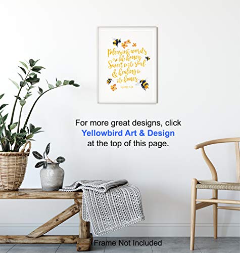 Honey Bee Decor - Bee Wall Decor - Bee Wall Art - Inspirational Religious Wall Decor - Proverbs Bible Study - Christian Gifts for Women - Bible Verses Wall Decor - Spiritual Holy Scriptures Wall Art