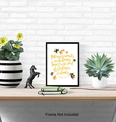 Honey Bee Decor - Bee Wall Decor - Bee Wall Art - Inspirational Religious Wall Decor - Proverbs Bible Study - Christian Gifts for Women - Bible Verses Wall Decor - Spiritual Holy Scriptures Wall Art