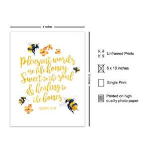 Honey Bee Decor - Bee Wall Decor - Bee Wall Art - Inspirational Religious Wall Decor - Proverbs Bible Study - Christian Gifts for Women - Bible Verses Wall Decor - Spiritual Holy Scriptures Wall Art