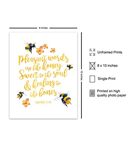 Honey Bee Decor - Bee Wall Decor - Bee Wall Art - Inspirational Religious Wall Decor - Proverbs Bible Study - Christian Gifts for Women - Bible Verses Wall Decor - Spiritual Holy Scriptures Wall Art