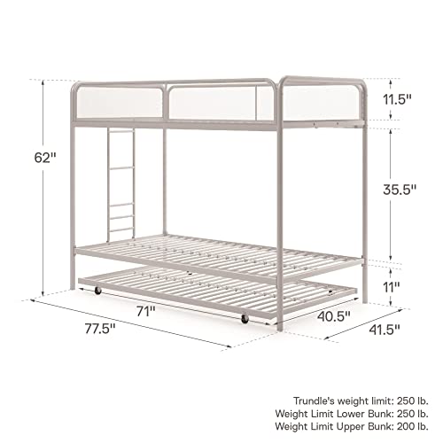 DHP Triple Metal Bunk Bed Frame, White, Twin