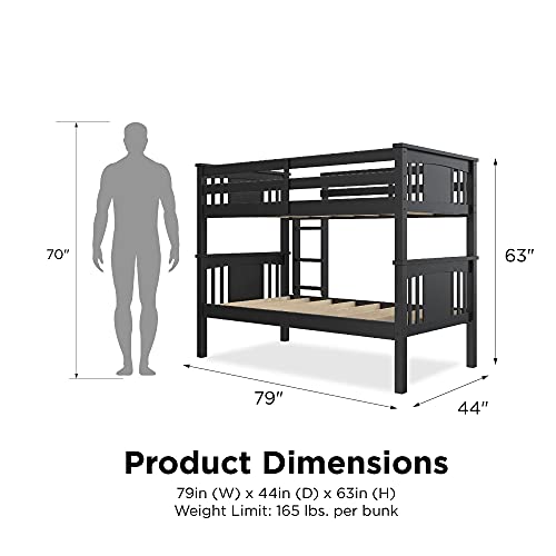 DHP Dorel Living Dylan Twin Wood Bed for Kids, Black Bunk