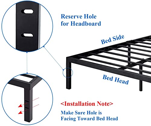 VECELO 14" Queen Metal Platform Bed Frame,Heavy Duty Steel Slat/Easy Assembly Mattress Foundation/No Box Spring Needed