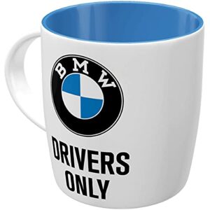 nostalgic-art retro coffee mug, bmw – drivers only – gift idea for car accessories fans, large ceramic cup, vintage design, 11.2 oz