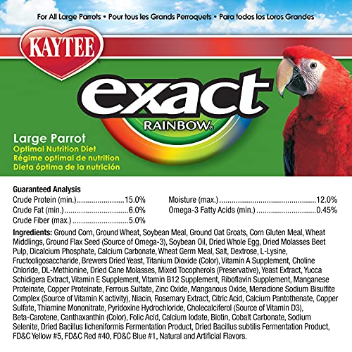 Kaytee Exact Rainbow Large Pet Parrot Food, 20 Pound