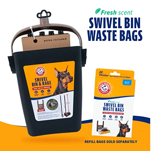 Arm & Hammer Swivel Bin & Rake Pooper Scooper Waste Management System (2 Bonus Heavy Duty Handle Tie Waste Bags Included for Premium Odor Control)