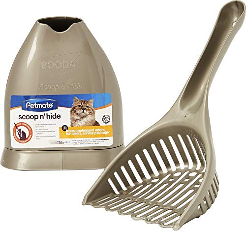 Petmate Scoop and Hide Cat Litter Scoop with Storage Compartment and Built-in Rake, Durable Long Handle Litter Scooper, Deep Shovel for Maximum Sifting