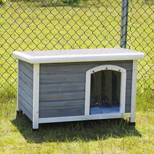 petsfit outdoor dog house for small dog weatherproof outdoor dog kennel with adjustable foot mat and door flap, light grey, small/33.7 x 22.6 x 23.1