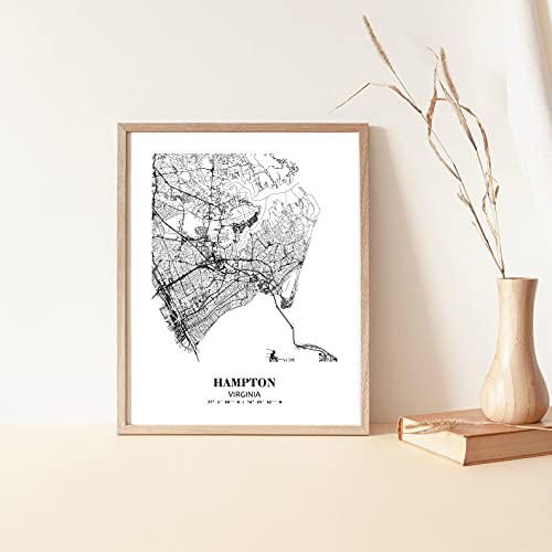 Eleville 24X36 Unframed Hampton Virginia City View Abstract Road Modern Map Art Print Poster Wall Office Home Decor Minimalist Line Art Hometown Housewarming wgn630