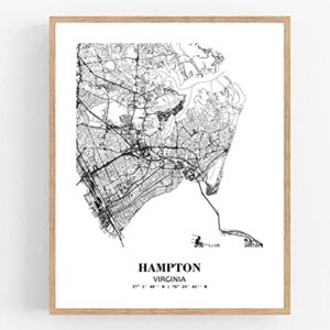 Eleville 24X36 Unframed Hampton Virginia City View Abstract Road Modern Map Art Print Poster Wall Office Home Decor Minimalist Line Art Hometown Housewarming wgn630