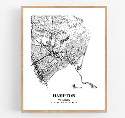 Eleville 24X36 Unframed Hampton Virginia City View Abstract Road Modern Map Art Print Poster Wall Office Home Decor Minimalist Line Art Hometown Housewarming wgn630