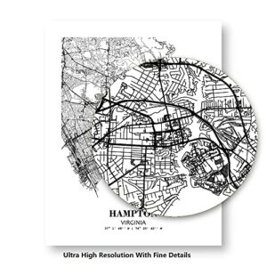 Eleville 24X36 Unframed Hampton Virginia City View Abstract Road Modern Map Art Print Poster Wall Office Home Decor Minimalist Line Art Hometown Housewarming wgn630