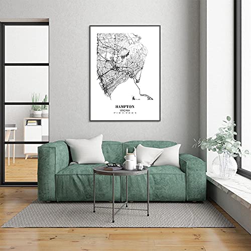 Eleville 24X36 Unframed Hampton Virginia City View Abstract Road Modern Map Art Print Poster Wall Office Home Decor Minimalist Line Art Hometown Housewarming wgn630