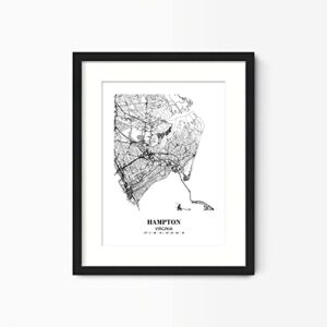 Eleville 24X36 Unframed Hampton Virginia City View Abstract Road Modern Map Art Print Poster Wall Office Home Decor Minimalist Line Art Hometown Housewarming wgn630