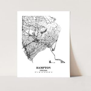 Eleville 24X36 Unframed Hampton Virginia City View Abstract Road Modern Map Art Print Poster Wall Office Home Decor Minimalist Line Art Hometown Housewarming wgn630