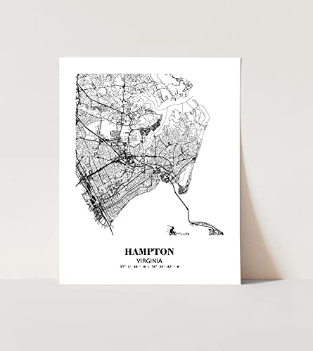 Eleville 24X36 Unframed Hampton Virginia City View Abstract Road Modern Map Art Print Poster Wall Office Home Decor Minimalist Line Art Hometown Housewarming wgn630