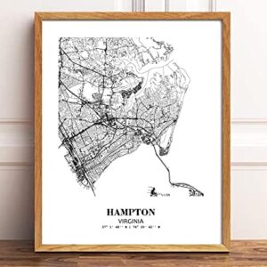 Eleville 24X36 Unframed Hampton Virginia City View Abstract Road Modern Map Art Print Poster Wall Office Home Decor Minimalist Line Art Hometown Housewarming wgn630